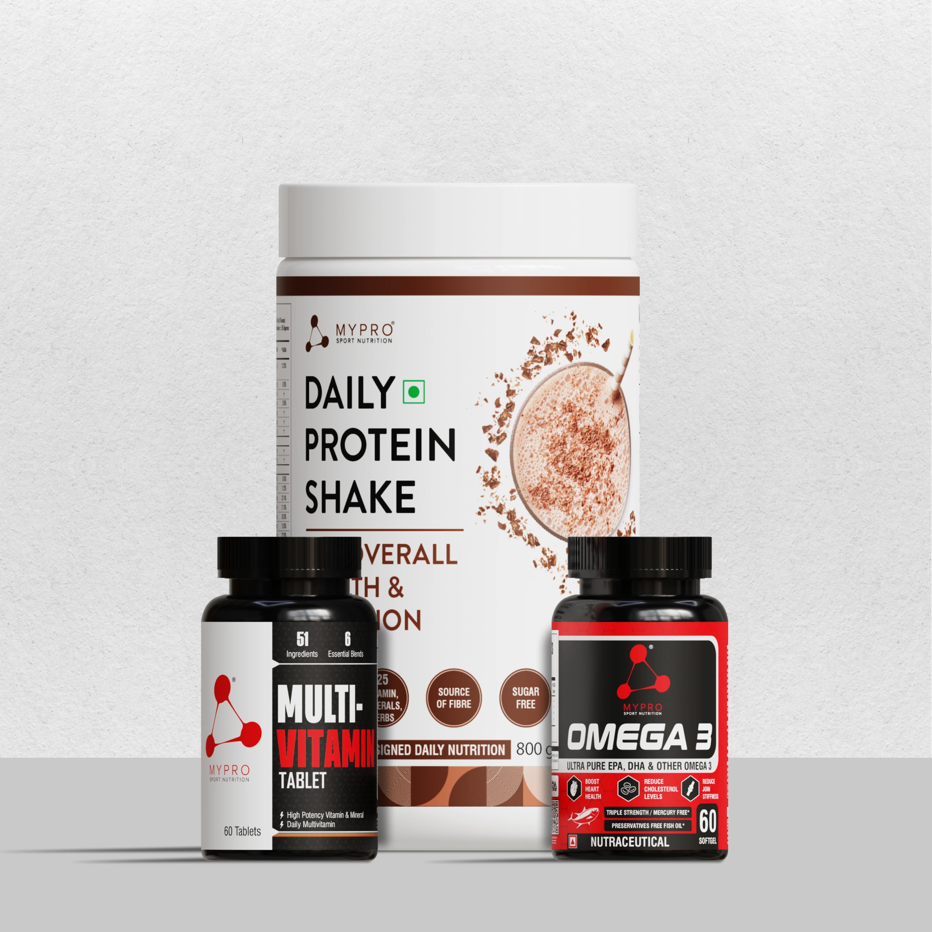 Combo of Daily Protein Shake Powder + Omega 3 Fish Oil Capsule & Multi